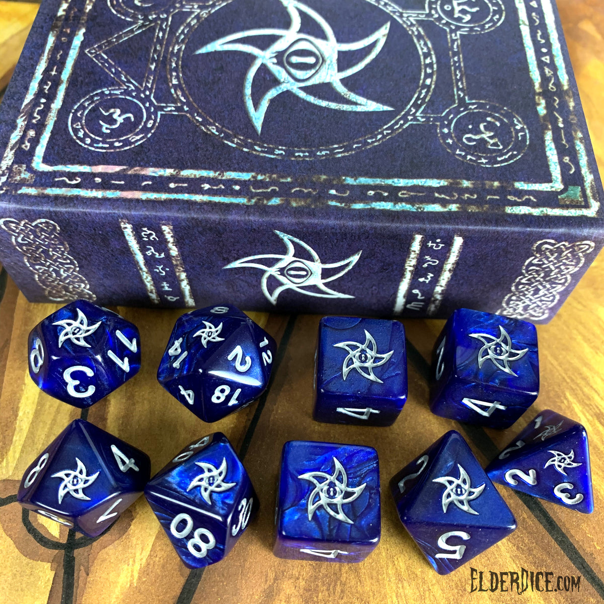 Astral Elder Sign Dice - Blue Polyhedral Set: Ley Silver – Infinite Black