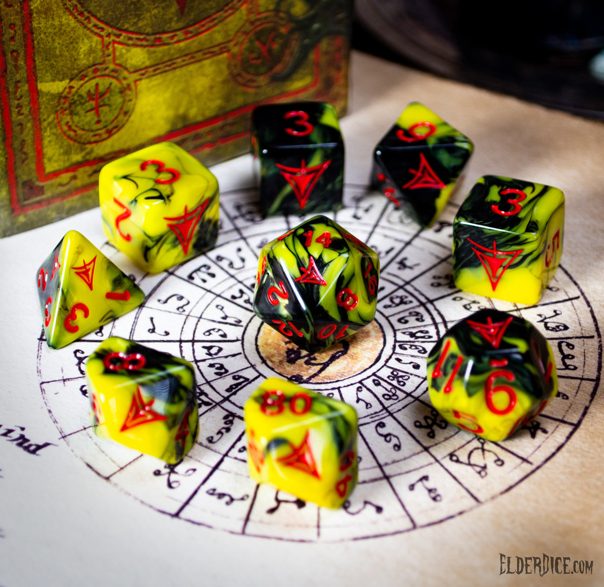 Yellow Sign Dice - BLOOD Edition Polyhedral Set – Infinite Black